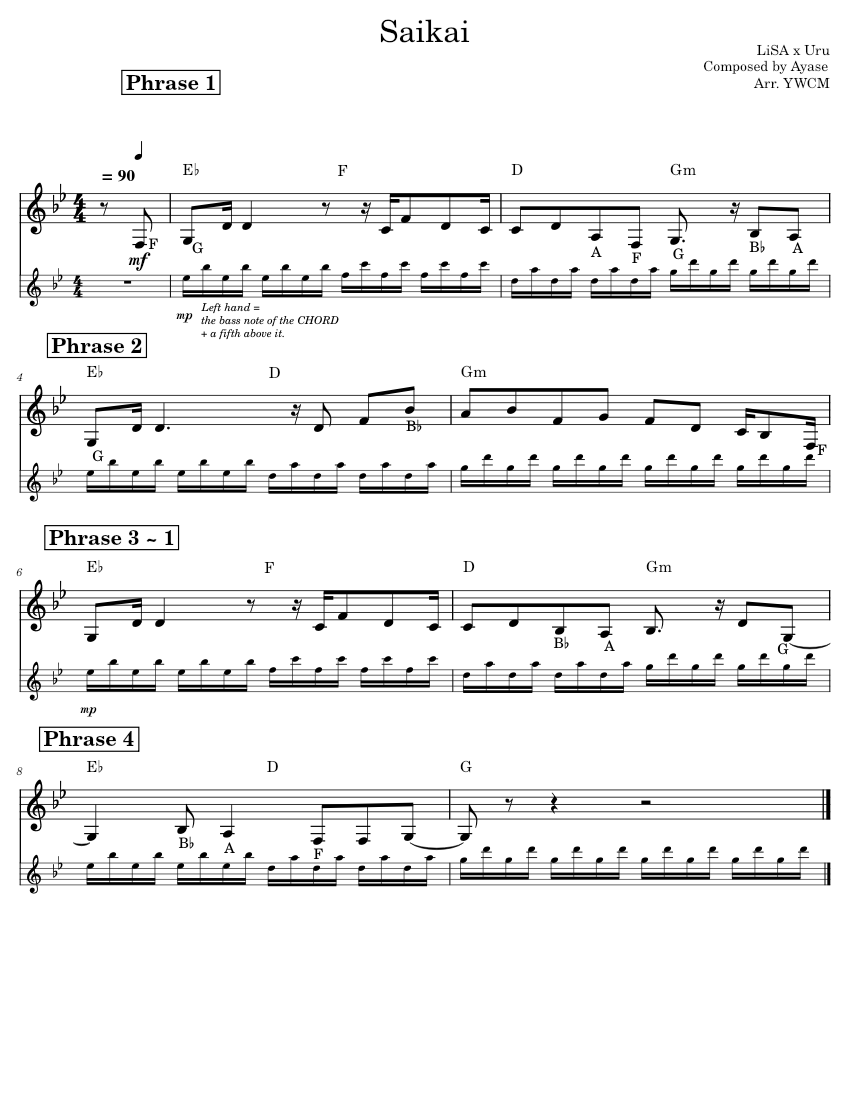 Saikai – LiSA x Uru Sheet music for Piano, Clarinet other (Solo) | Musescore.com
