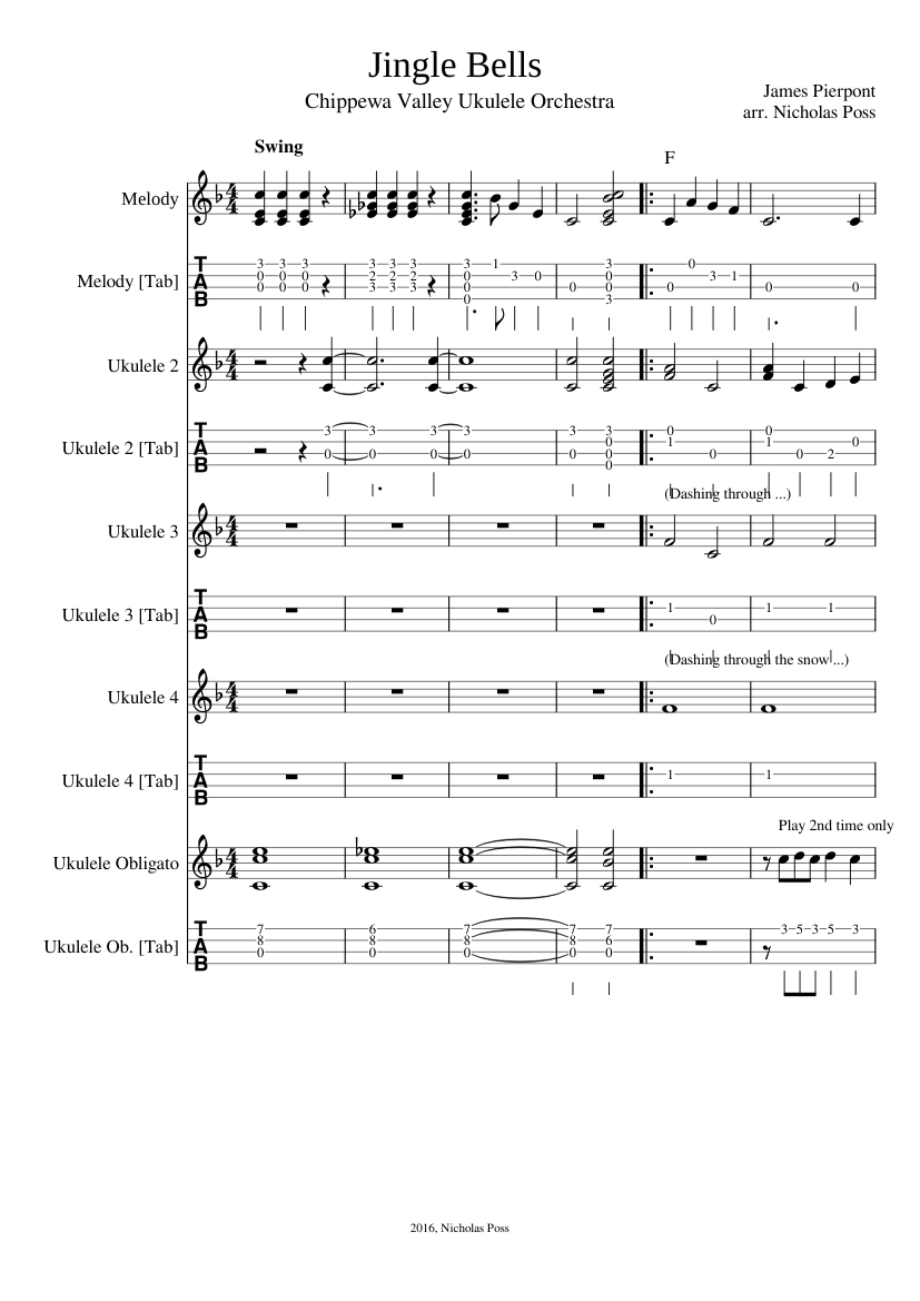 Jingle Bells - Chippewa Valley Ukulele Orchestra Sheet music for ...