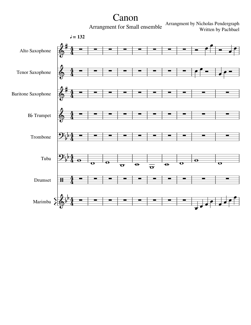 Canon in B FLAT. Yeet Sheet music for Trombone, Tuba, Saxophone alto ...