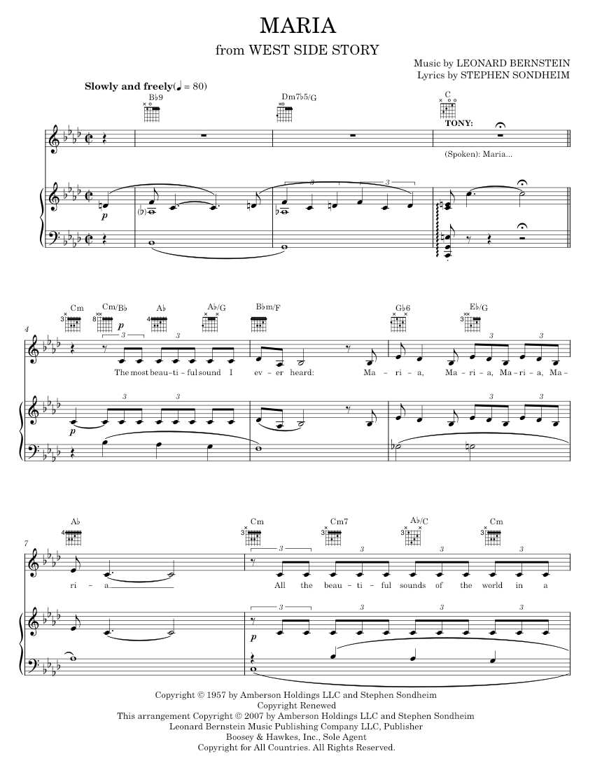 Maria (from West Side Story) Sheet music for Piano, Vocals by Stephen ...