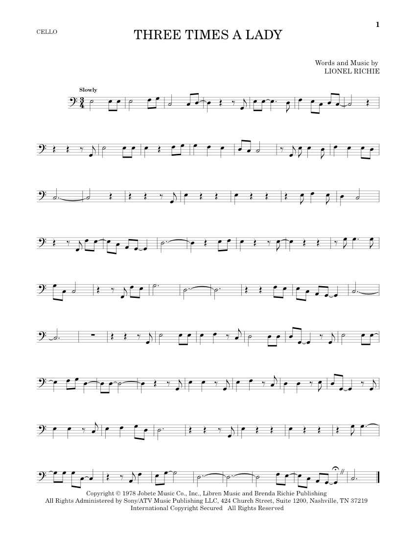 three times a lady Sheet music for Cello by Commodores Official ...
