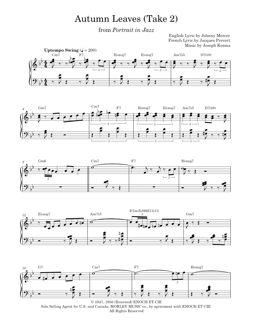 autumn leaves Sheet music for Piano by Bill Evans Official | MuseScore.com