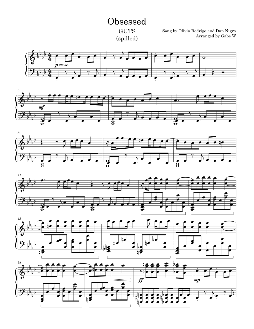 Obsessed – Olivia Rodrigo - Piano Sheet Music for Piano (Solo ...
