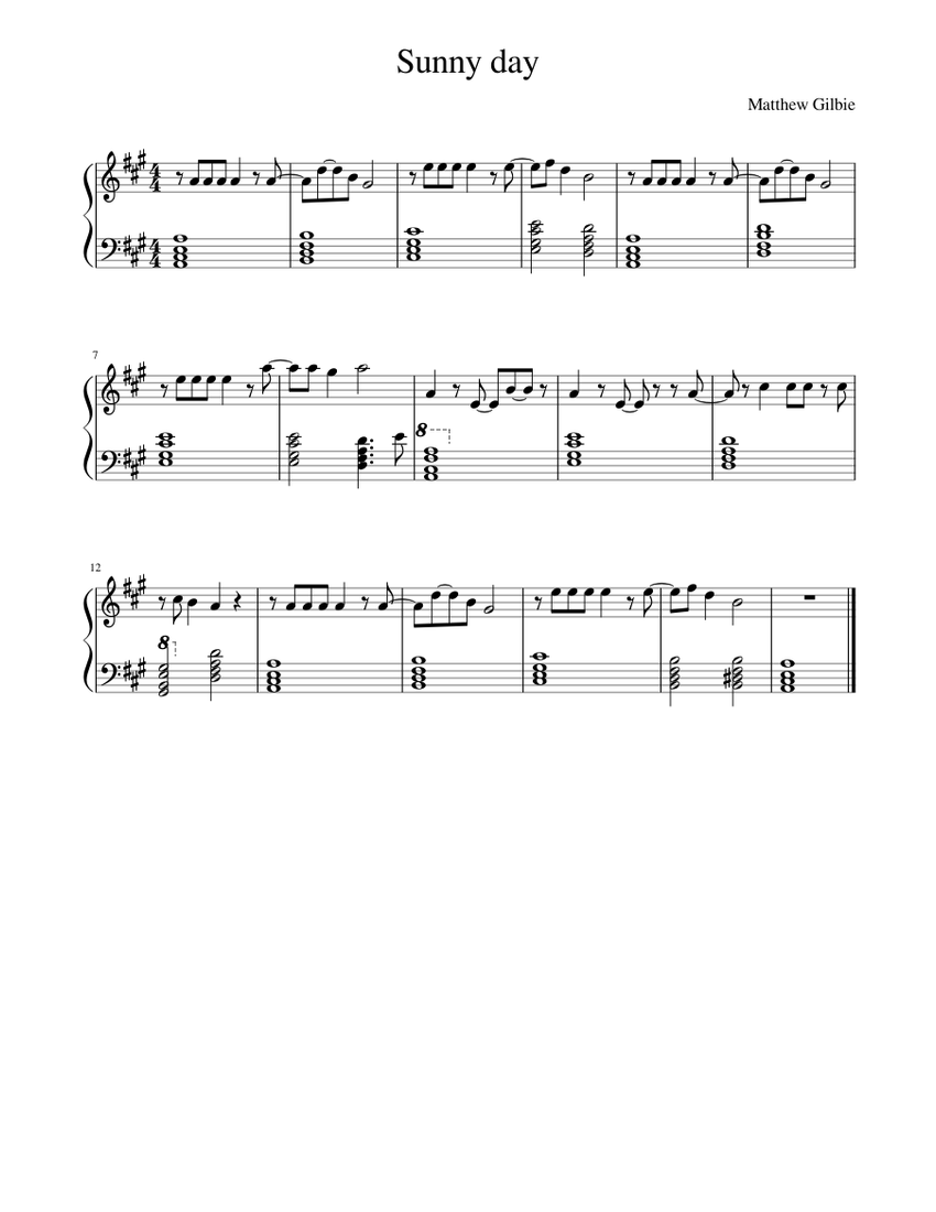 Sunny day Sheet music for Piano (Solo) | Musescore.com