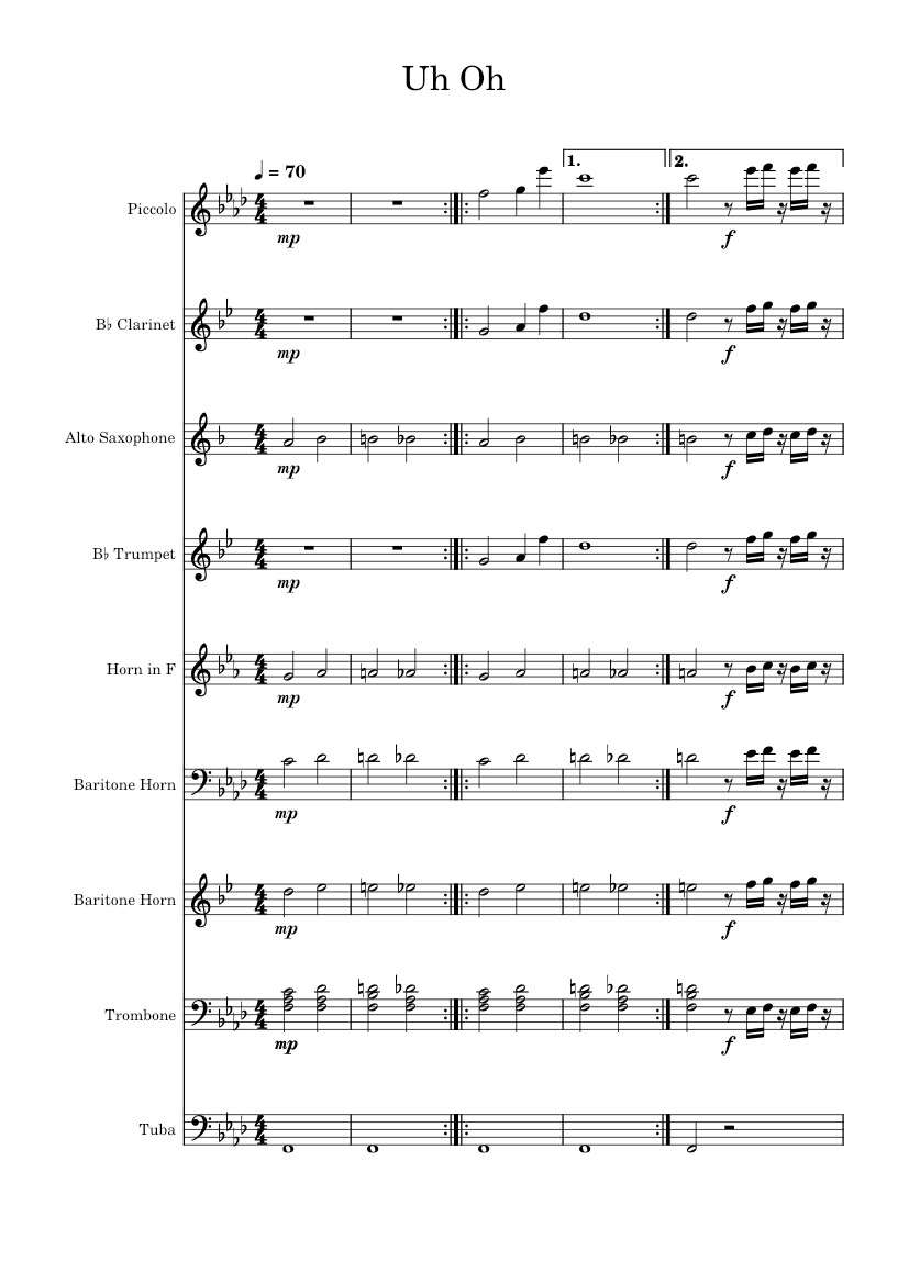 Uh Oh Sheet music for Trombone, Tuba, Flute piccolo, Clarinet in b-flat ...