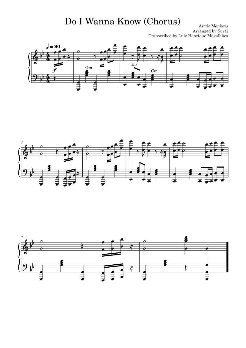Do i wanna know – Arctic Monkeys Do I Wanna Know (Chorus) Sheet Music ...