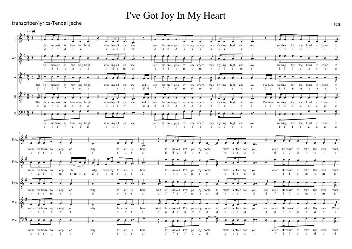 I've got this joy joy down in my heart Sheet Music for Piano (Mixed ...