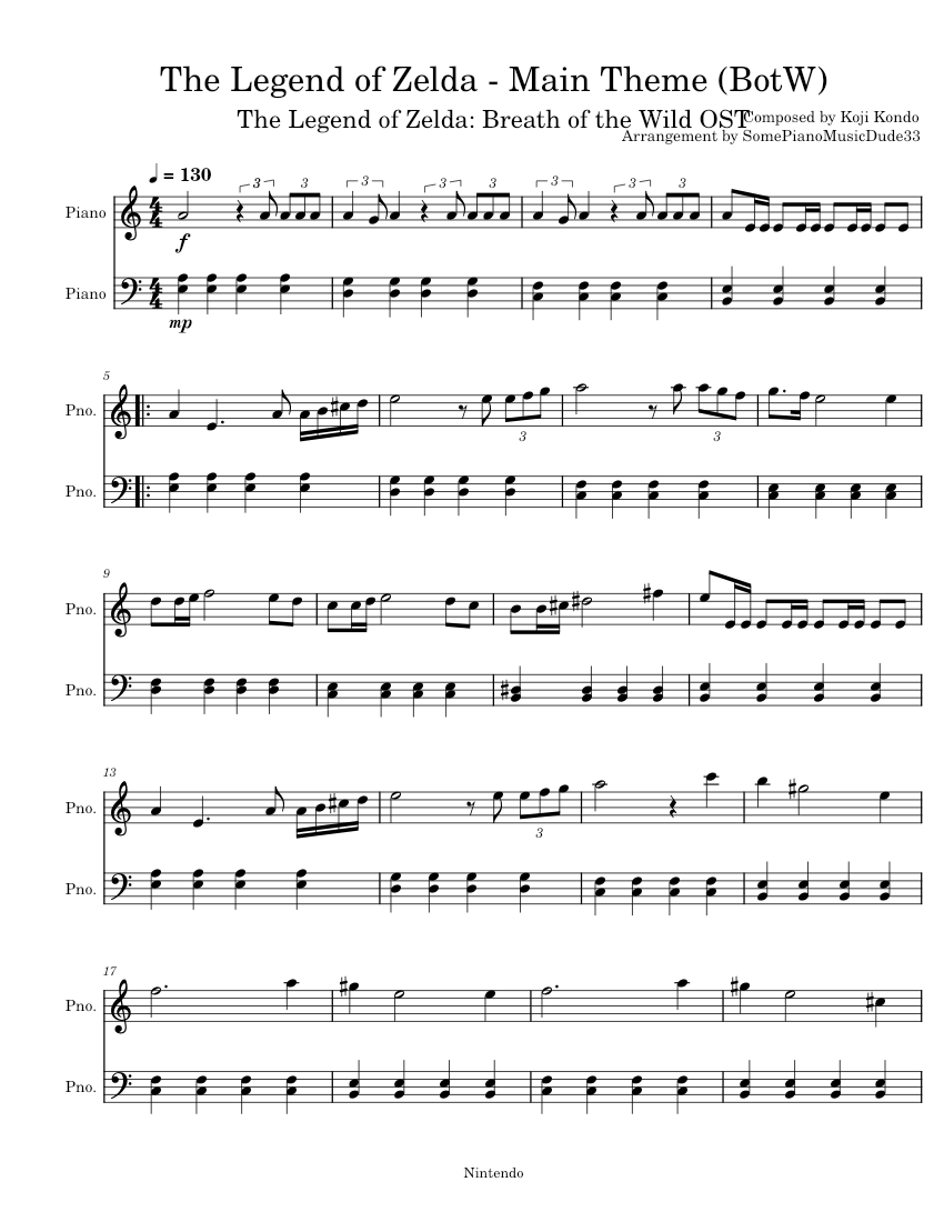 The Legend of Zelda Main Theme (BotW) Sheet music for Piano (Solo) | Musescore.com