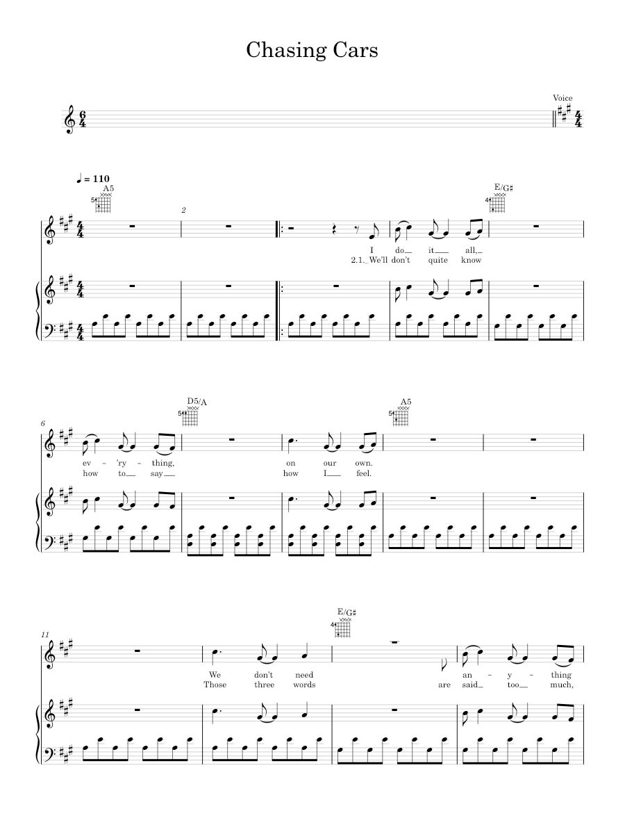 Play Official version of Chasing Cars sheet music by Snow Patrol for ...