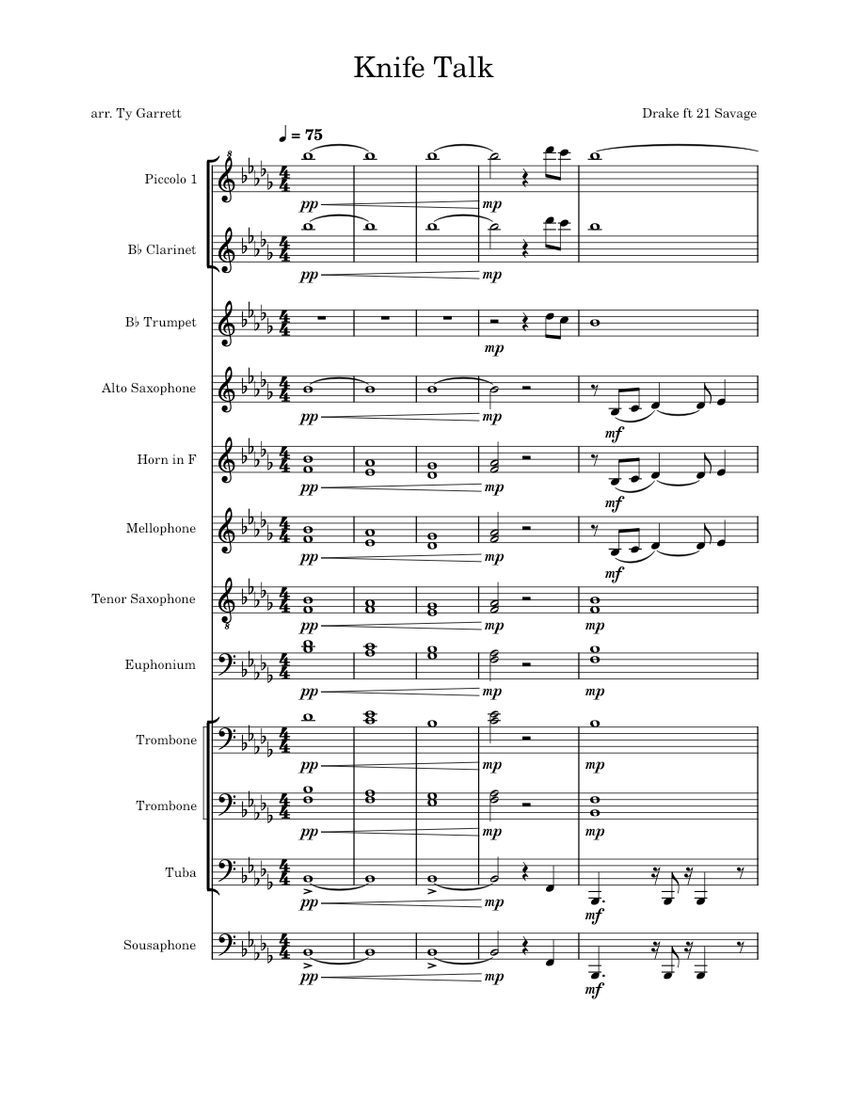 Knife Talk x Drake ft 21 Savage Sheet music for Trombone, Euphonium, Tuba, Mellophone & more ...