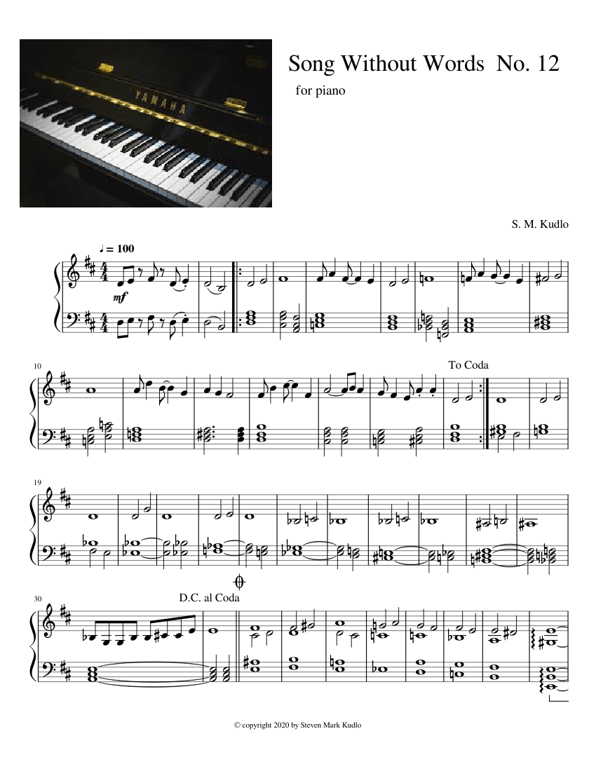 Song Without Words No. 12 Sheet music for Piano (Solo) Easy | Musescore.com