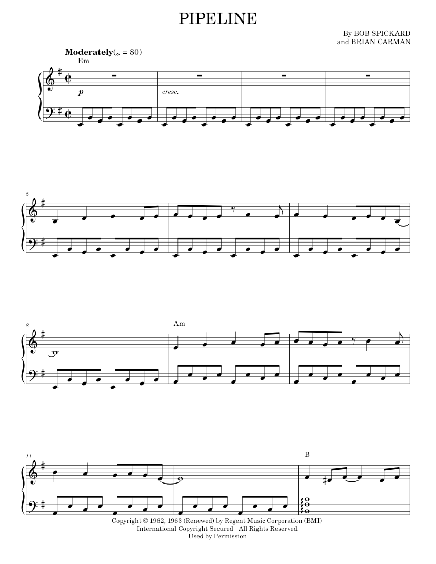 Play Official version of Pipeline Sheet Music by The Chantays for Piano ...