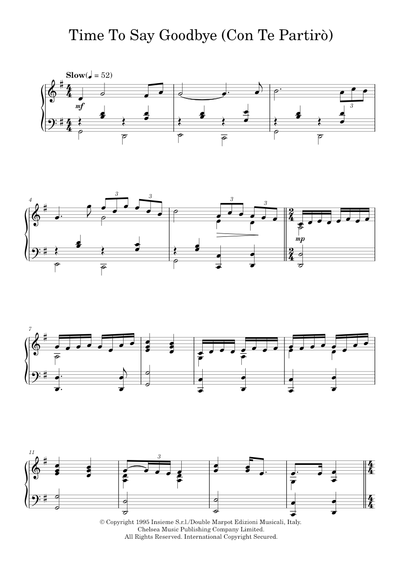 Play Official version of Time To Say Goodbye (Con Te Partiro) sheet music by Francesco Sartori ...