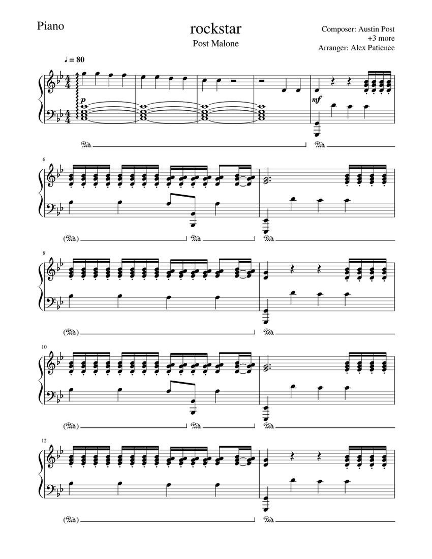 Rockstar Post Malone Sheet music for Piano (Solo) | Musescore.com