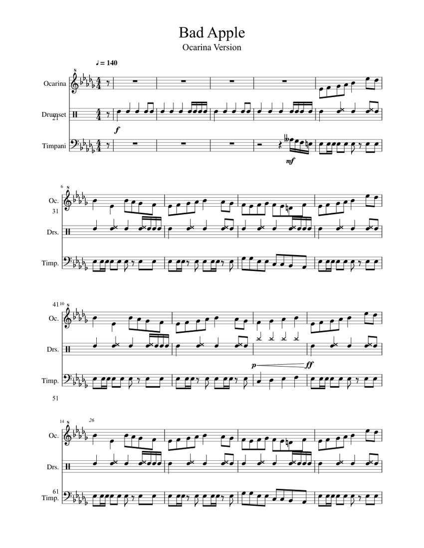 Bad Apple Sheet music for Timpani, Drum group, Flute other (Mixed Trio ...