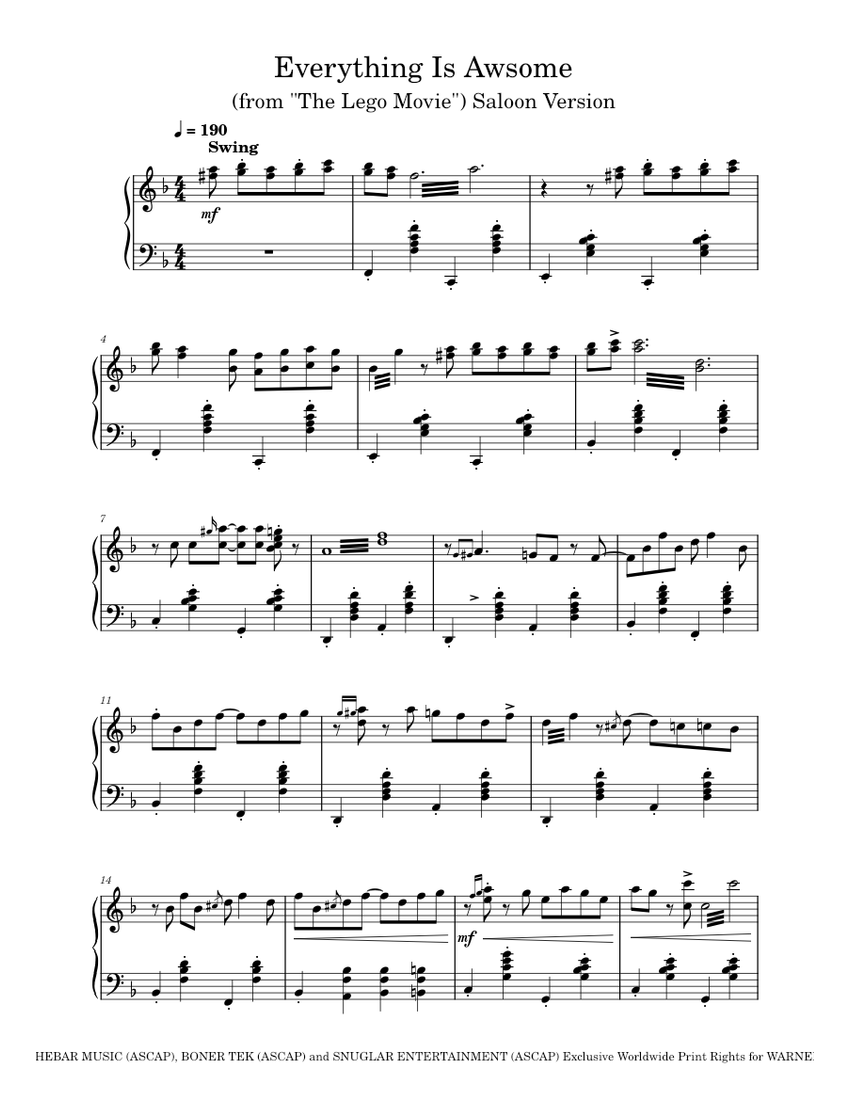 Everything Is Awsome - piano tutorial