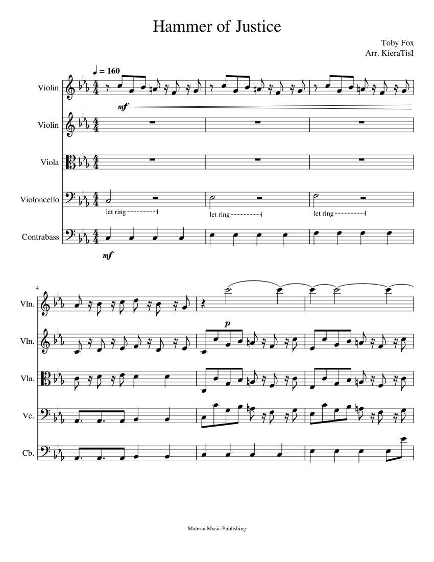 Hammer of Justice for String Ensamble Sheet Music for Contrabass ...