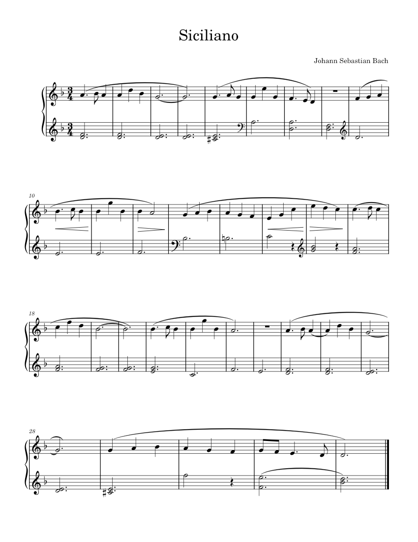 Siciliano – Johann Sebastian Bach Sheet Music for Piano (Solo) Easy ...