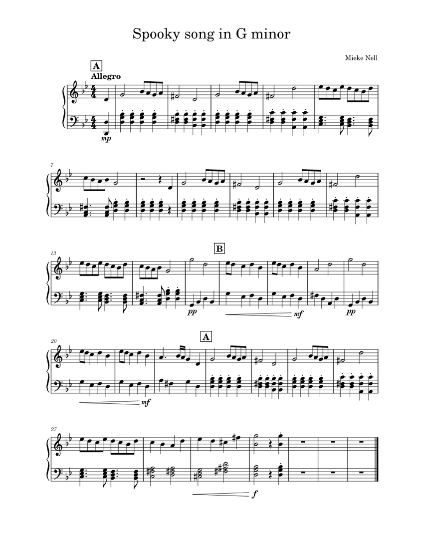 Spooky Song in G minor Sheet music for Piano (Solo) | Musescore.com