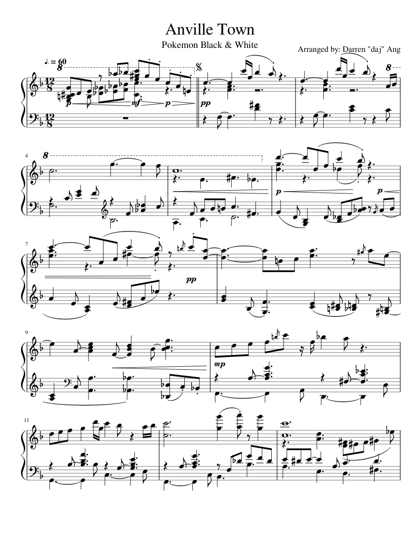 Anville Town (Pokemon Black and White) Sheet music for Piano (Solo ...