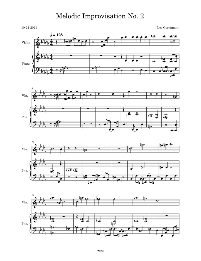 Melodic Improvisation No. 2 Sheet music for Piano, Violin (Mixed Duet ...