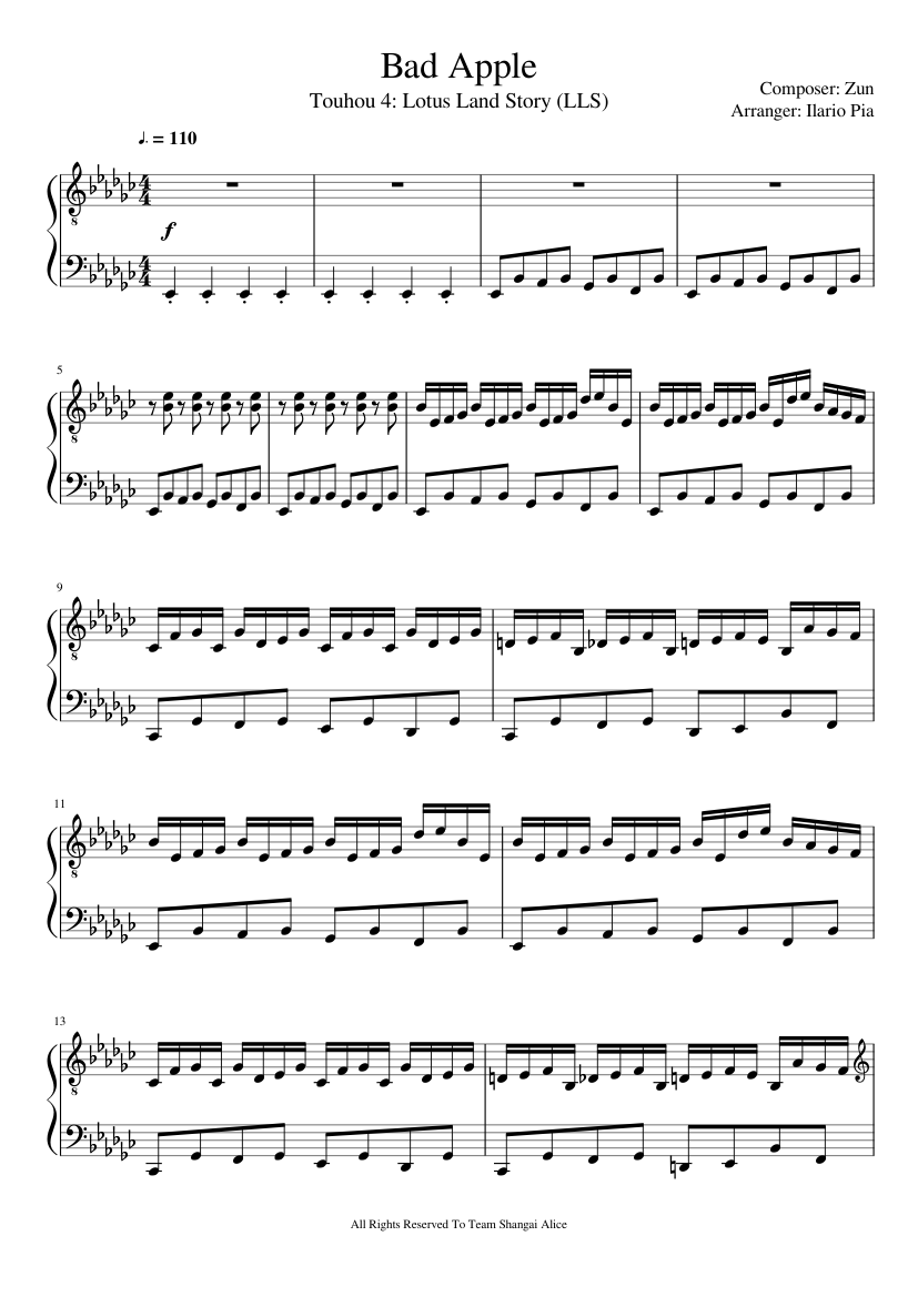 Bad Apple Sheet music for Piano (Solo) | Musescore.com