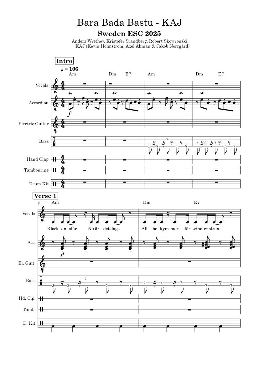 Bara Bada Bastu - KAJ Sheet Music for Accordion, Tambourine, Guitar, Bass guitar & more ...