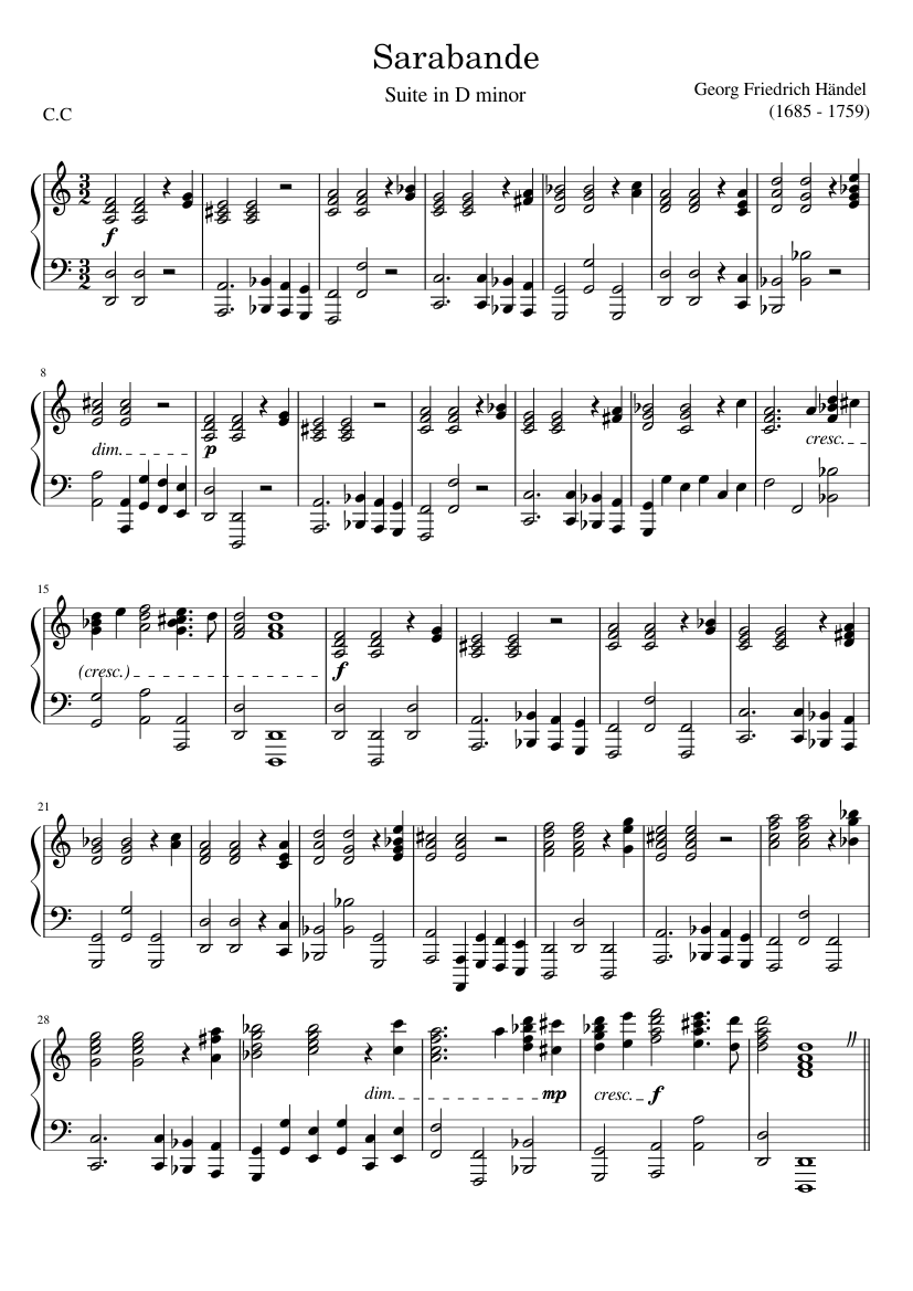 Sarabande and Variations – Georg Friedrich Händel Suite in D minor HWV ...