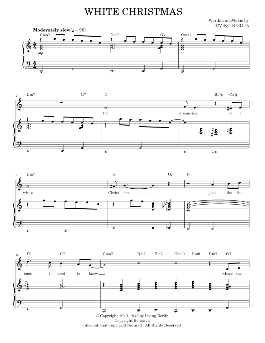 Play Official version of White christmas sheet music by Andy Williams ...