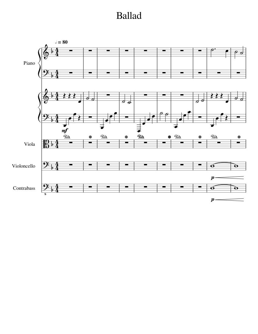 Ballad Sheet music for Piano, Contrabass, Viola, Cello (Mixed Quintet ...