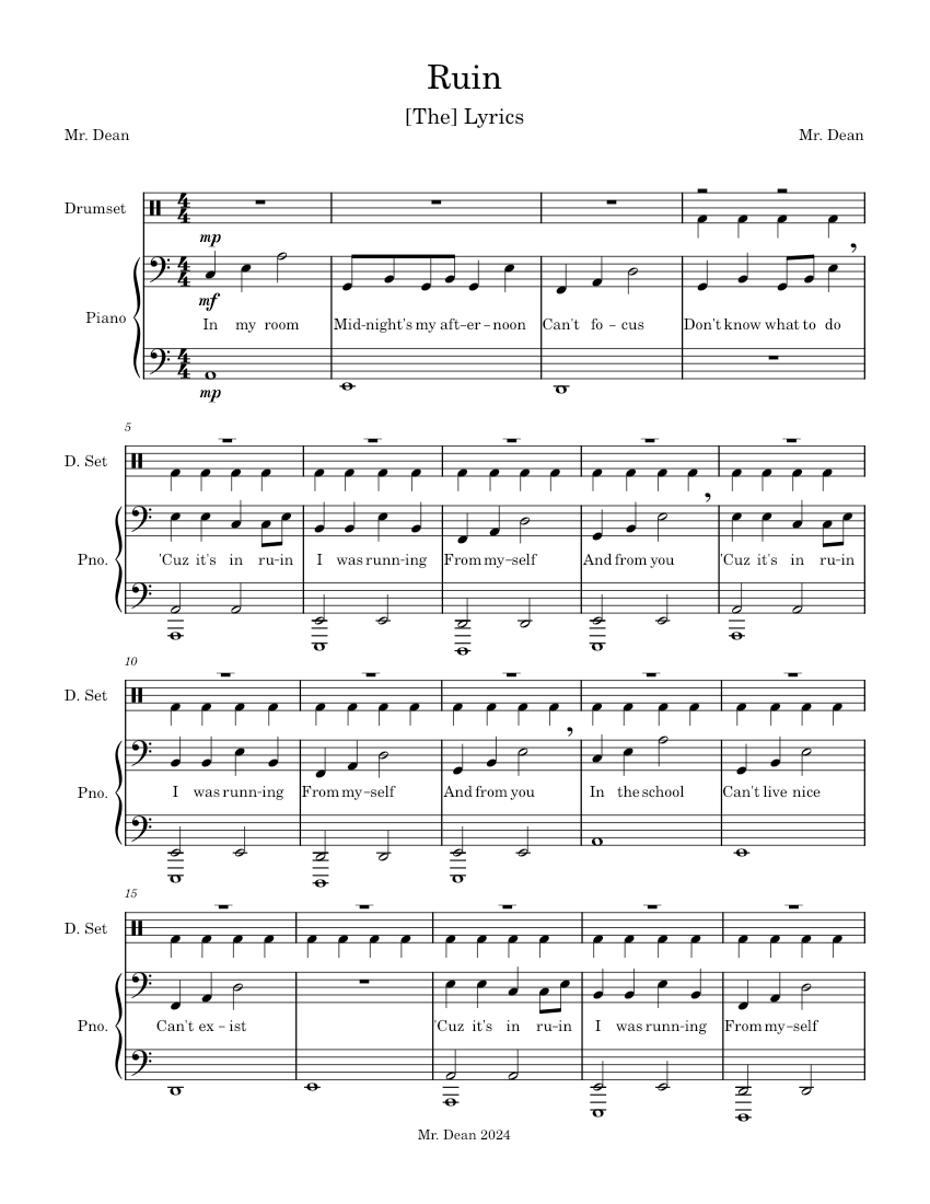 Ruin Sheet music for Piano, Drum group (Mixed Duet) | Musescore.com