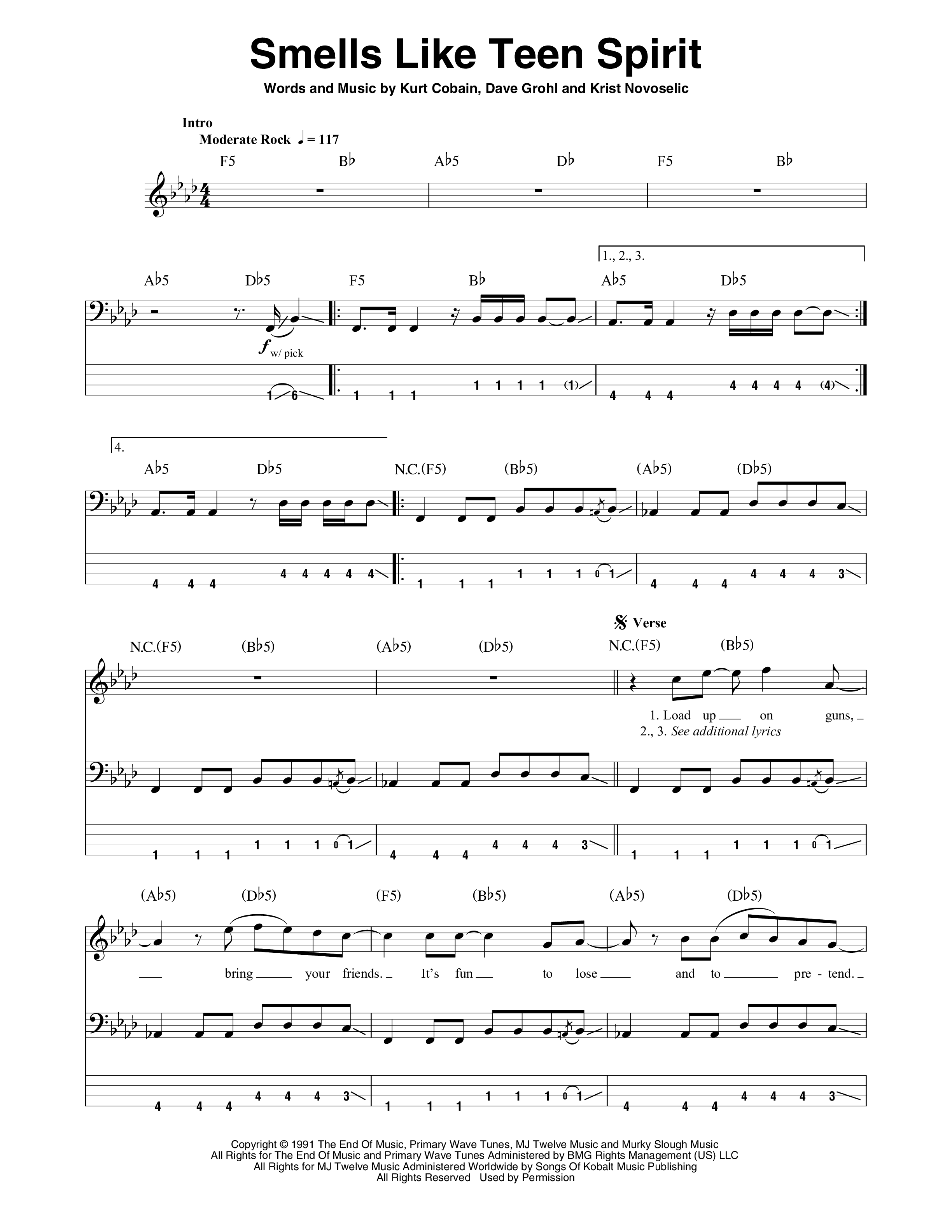 Play Official version of Smells like teen spirit Sheet Music by Nirvana ...