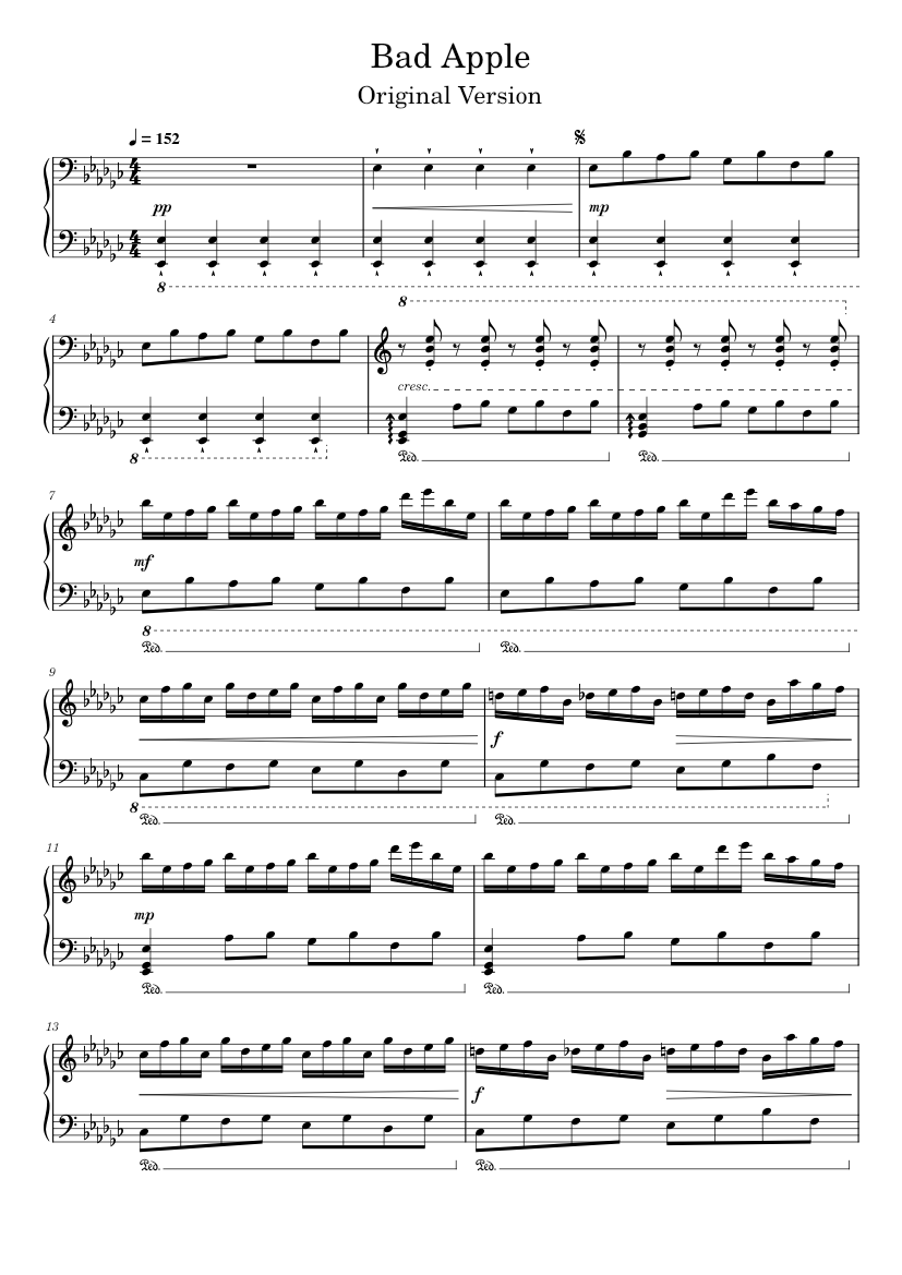 Bad Apple!! (Original ver.) Sheet Music for Piano (Solo) | MuseScore.com
