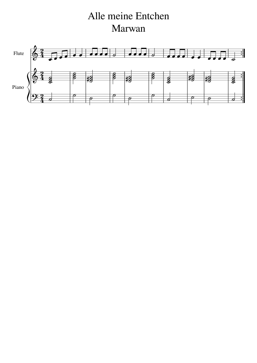 Alle_Meine_Entchen Sheet Music for Piano, Flute (Piano Four Hand ...