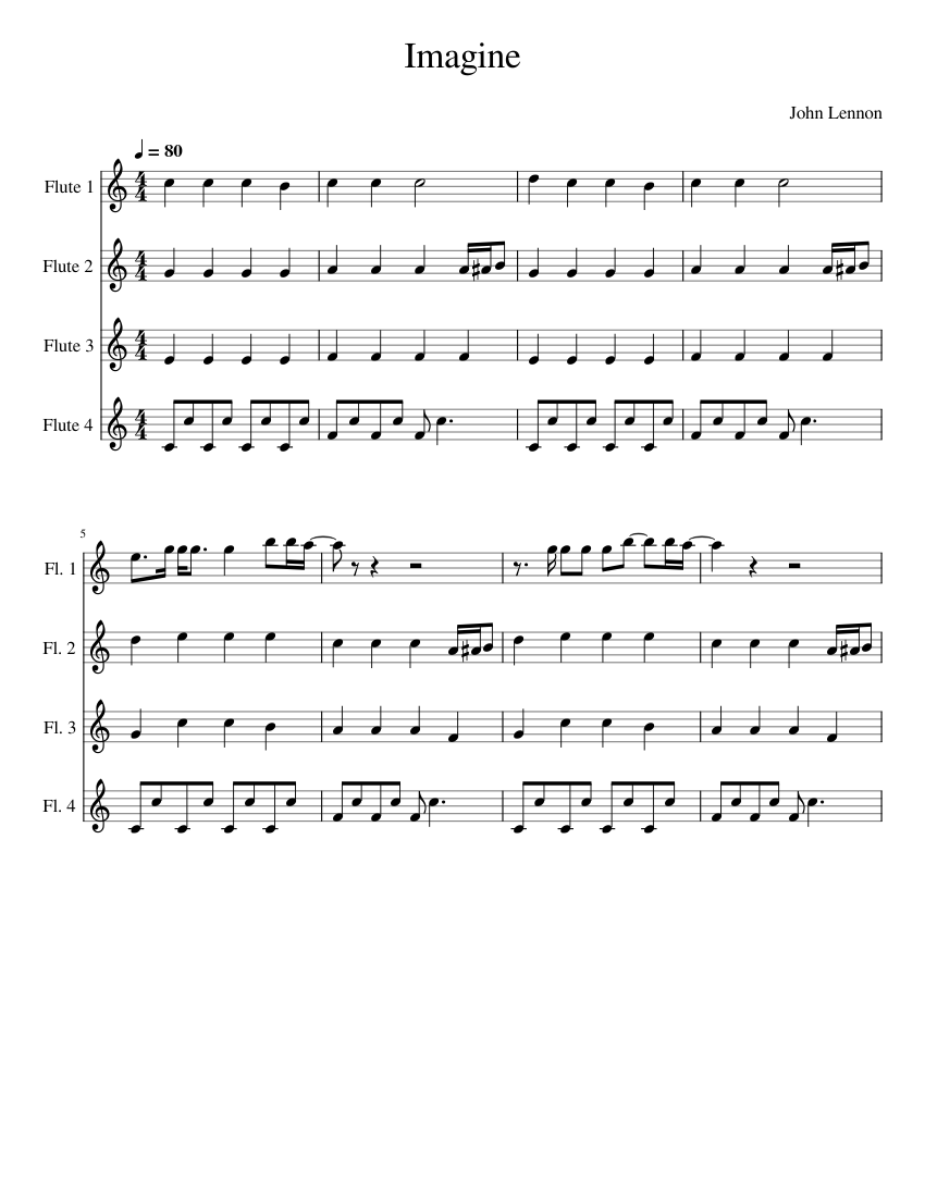 Imagine – John Lennon Sheet music for Flute (Woodwind Quartet ...