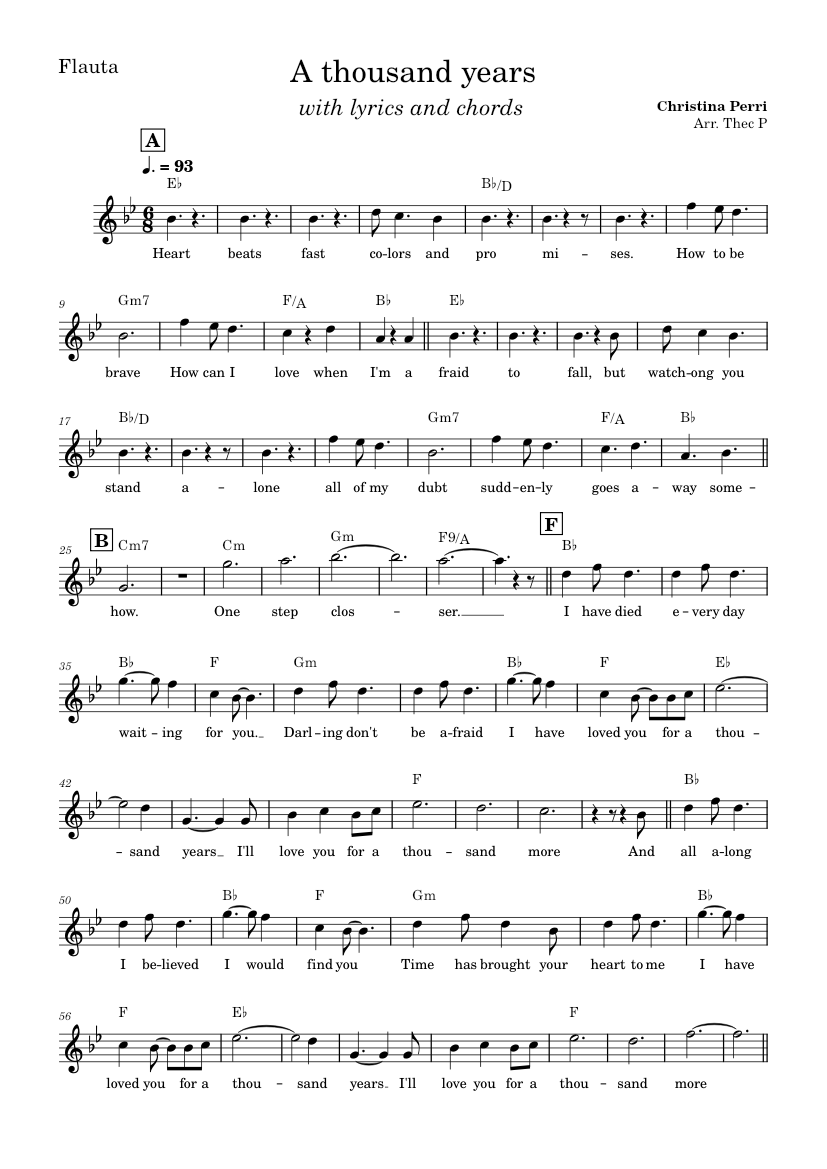 A thousand years – Christina Perri Sheet music for Flute (Piano-Voice ...