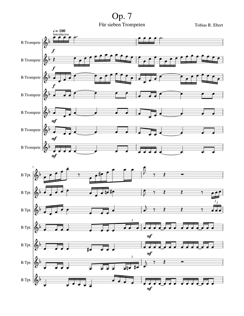Op 7 for seven trumpets Sheet music for Trumpet in b-flat (Brass ...