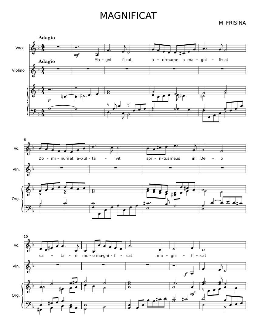 MAGNIFICAT - M. FRISINA Sheet Music for Organ, Violin, Synthesizer ...