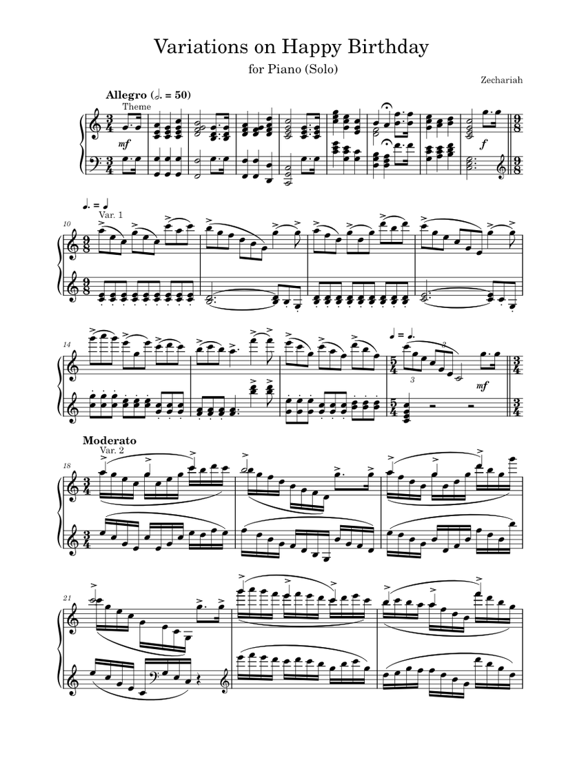 Variations on Happy Birthday Sheet music for Piano (Solo) | Musescore.com