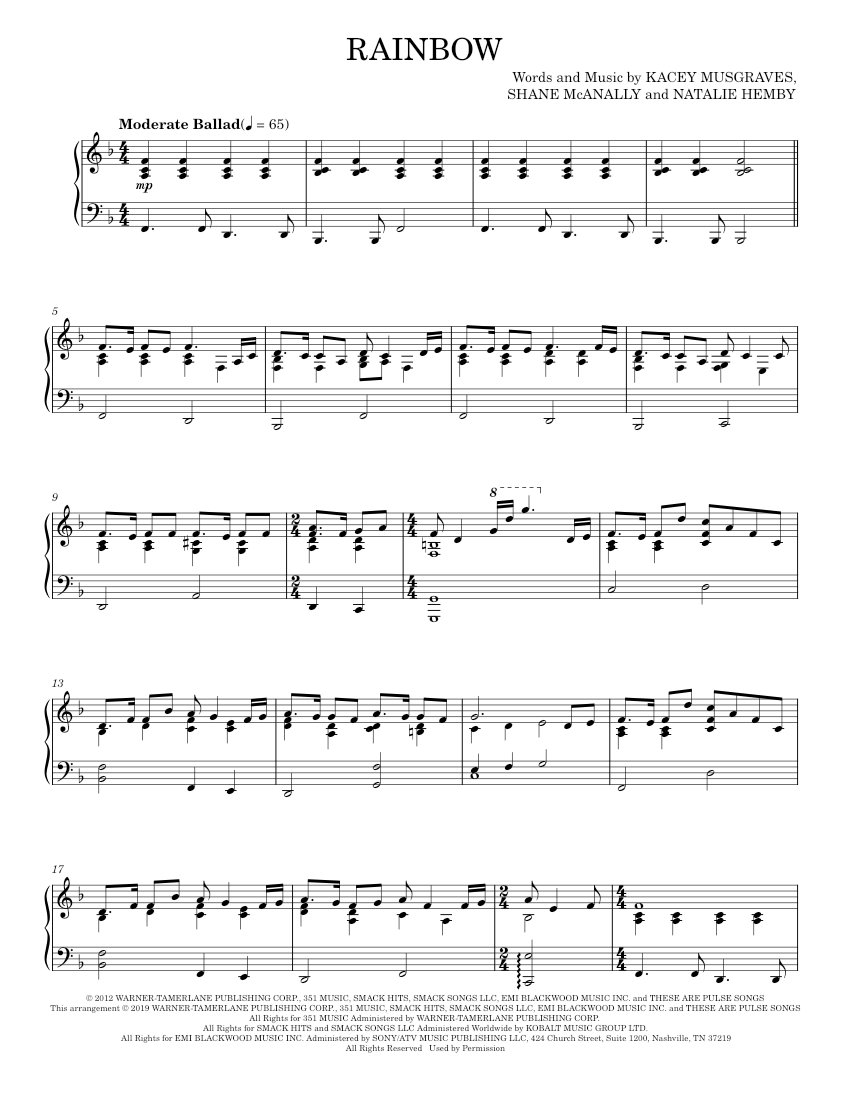 rainbow Sheet music for Piano: Music Notes