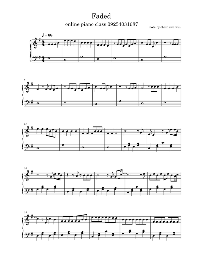 Faded – Alan Walker FADED THEIN SWE WIN Sheet music for Piano (Solo) | Musescore.com