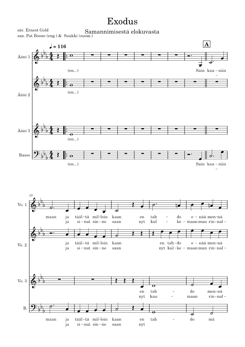 EXODUS – Ernest Gold Exodus_choir_opt.libr. Sheet Music and Tab with ...