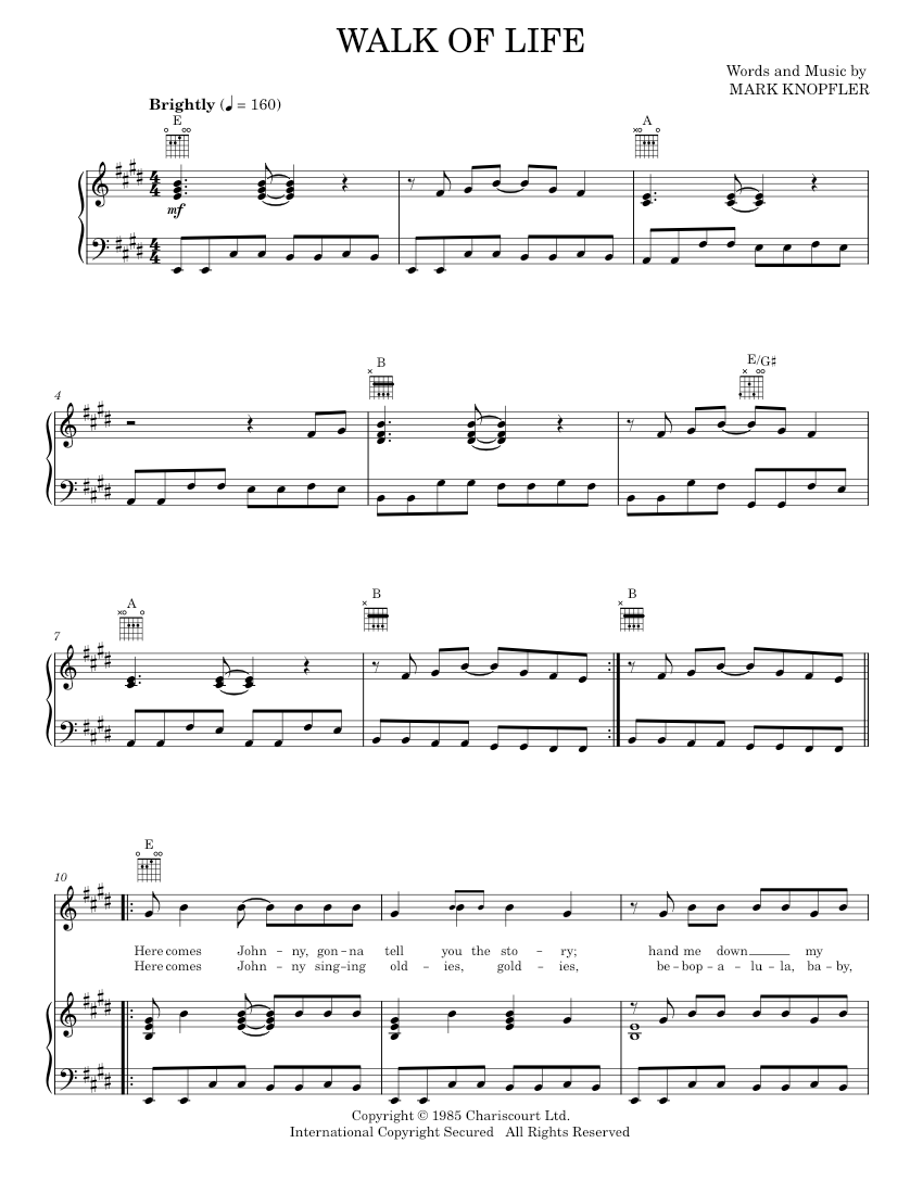 Play Official version of Walk of life Sheet Music by Dire Straits for ...