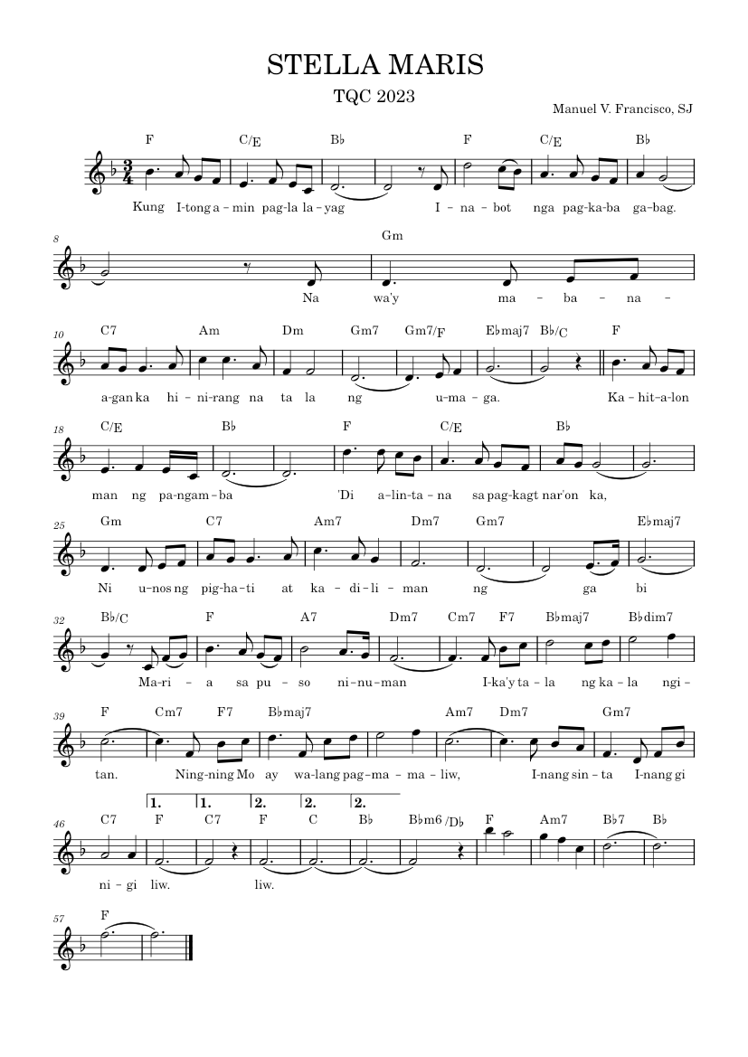 STELLA MARIS Sheet Music with Chords for Piano (Solo) easy | MuseScore.com