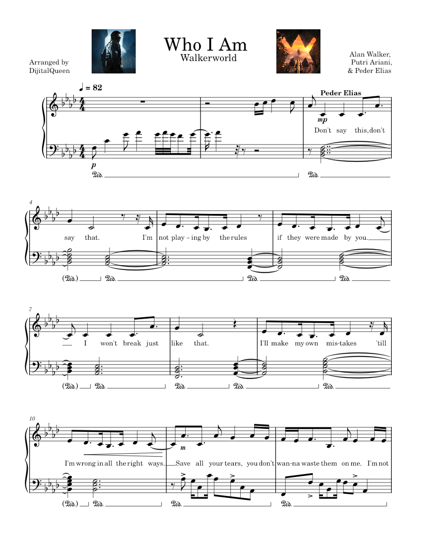 Who I Am – Alan Walker , Putri Ariani, & Peder Elias Sheet Music for ...