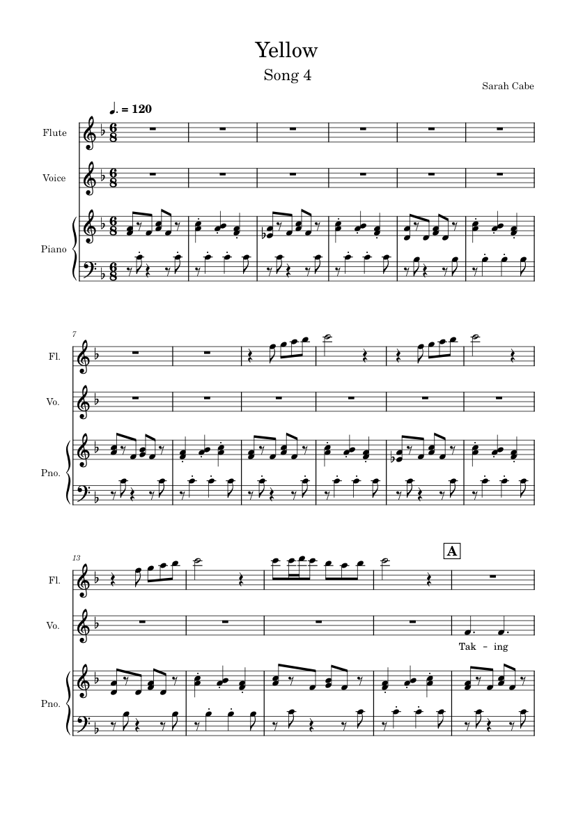 Yellow with some mediocre flute Sheet music for Piano, Vocals, Flute ...