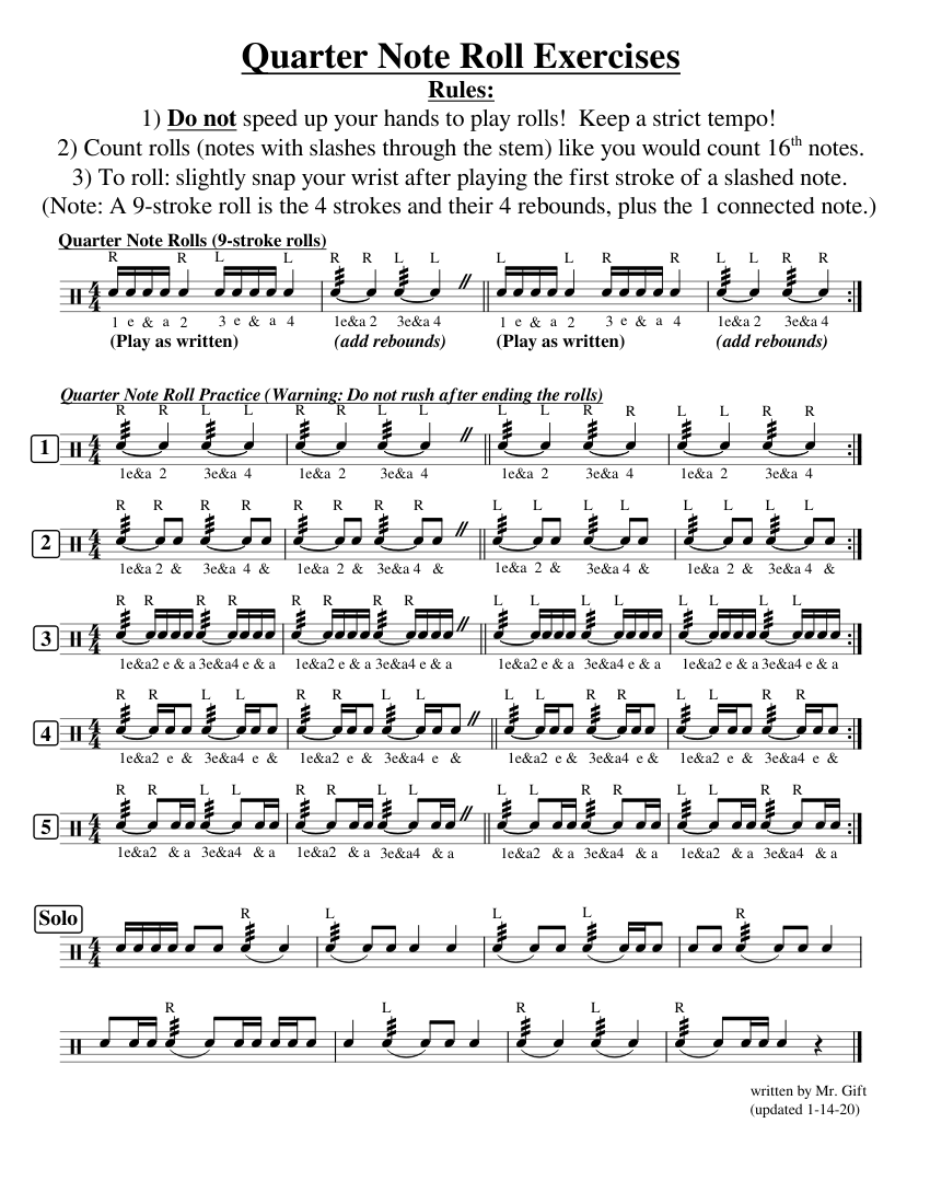 Roll Exercises 1-14-20 Sheet music for Snare drum (Solo) | Musescore.com