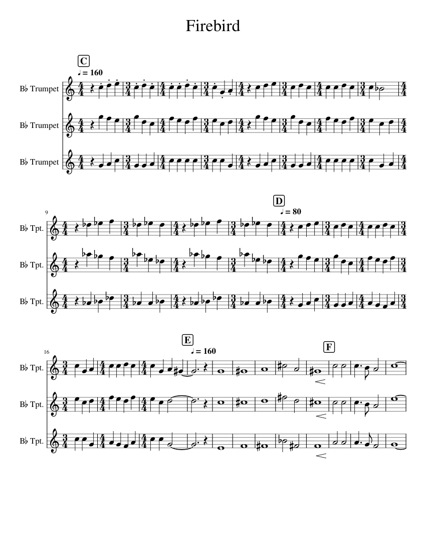 Firebird Sheet music for Trumpet in b-flat (Mixed Trio) | Musescore.com