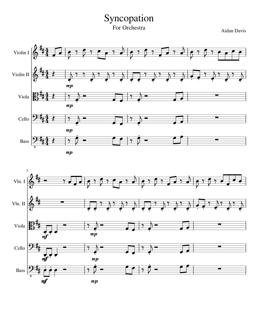 Syncopation ~ Aidan Davis 2 Sheet music for Contrabass, Violin, Viola ...