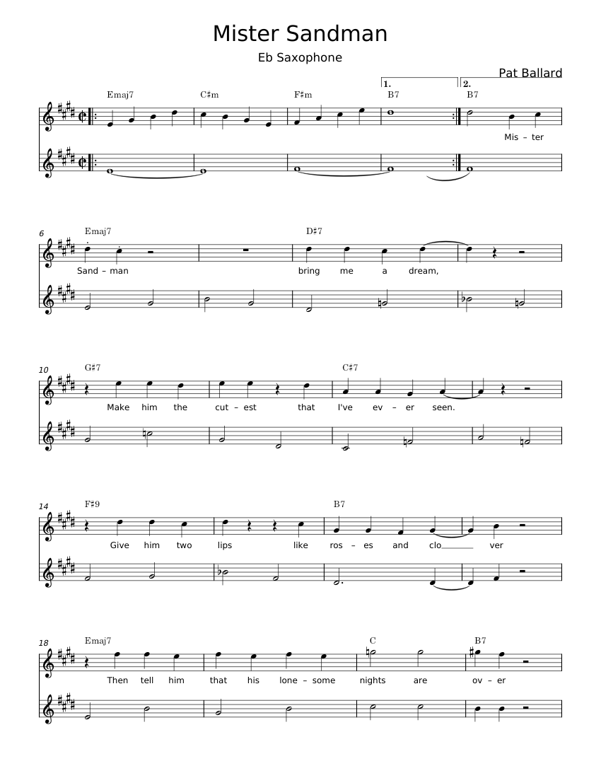 Mr. Sandman - Pat Ballard Sheet music for Piano, Vocals (Piano-Voice ...